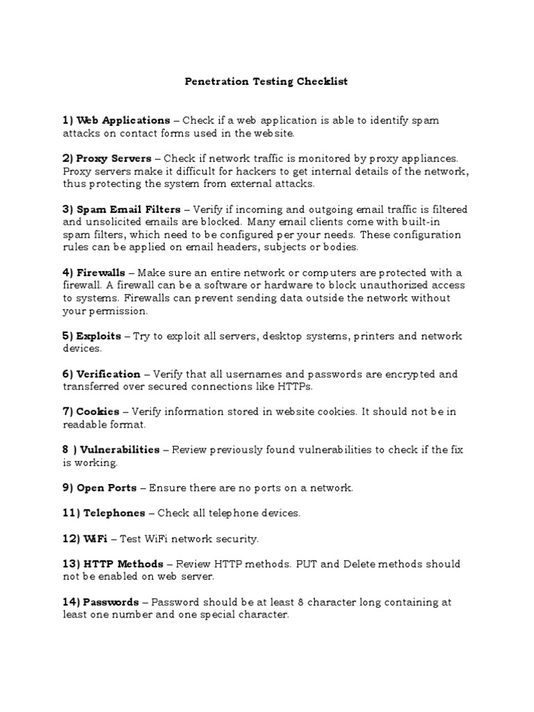 Penetration Testing Checklist | Proxy Server | World Wide Web
