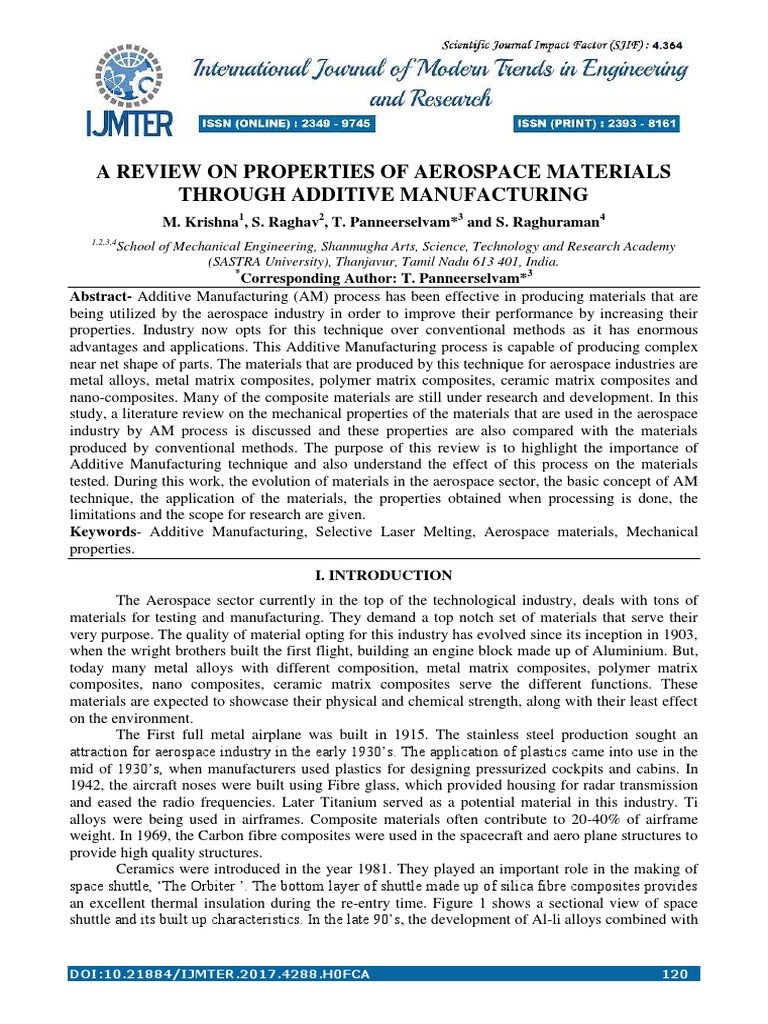 A Review On Properties of Aerospace Materials Through Additive ...
