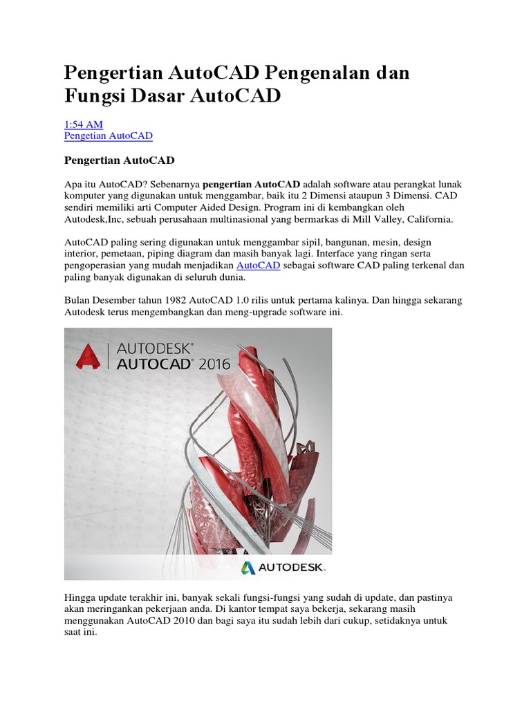 Pengertian AutoCAD Pengenalan Dan Fungsi Dasar AutoCAD | PDF