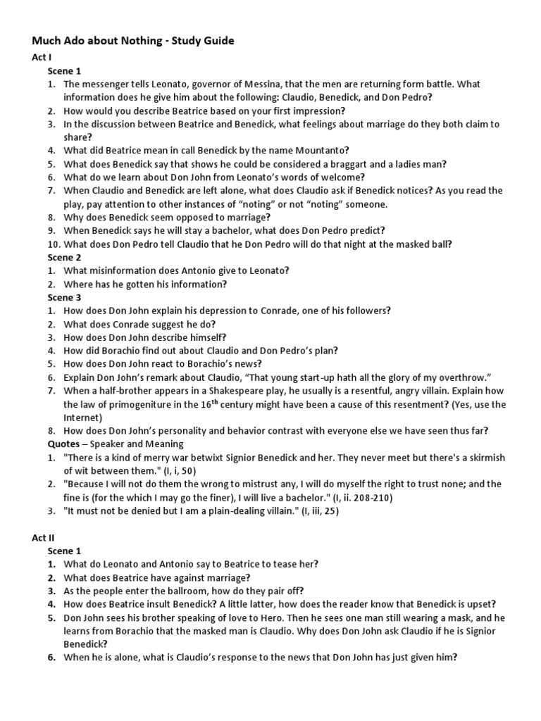 All Study Guides | PDF | Much Ado About Nothing | Renaissance Plays