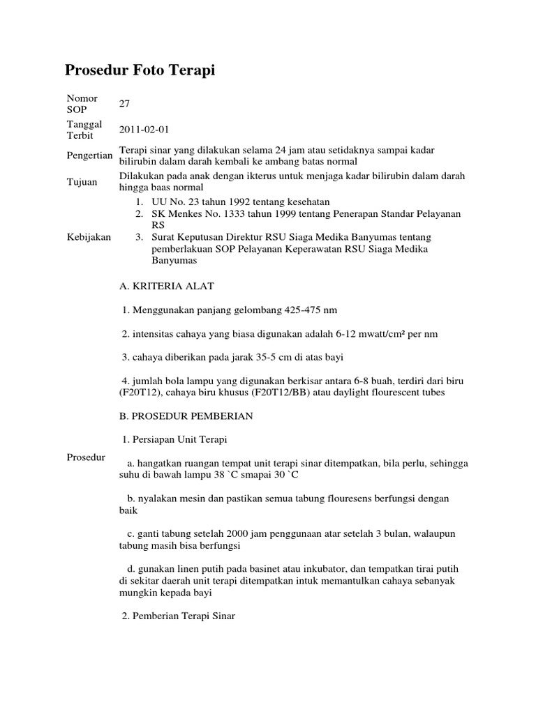 SOP Photo Terapi | PDF | Kesehatan Holistik