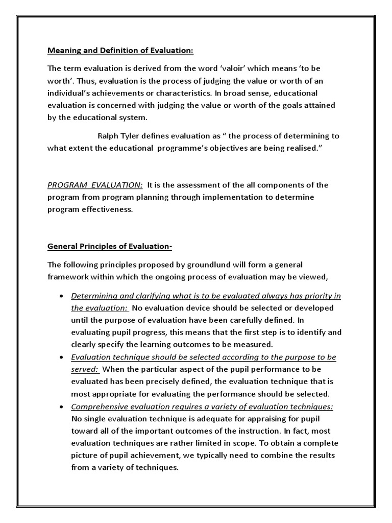 Evaluation Handout | PDF | Evaluation | Educational Assessment