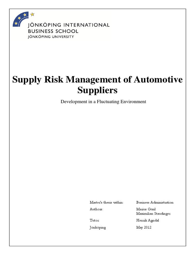 Supply Risk Management of Automotive Supplier | PDF | Risk | Supply Chain