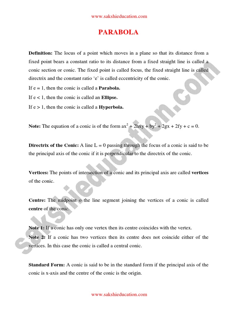 Parabola | PDF | Geometry | Analytic Geometry