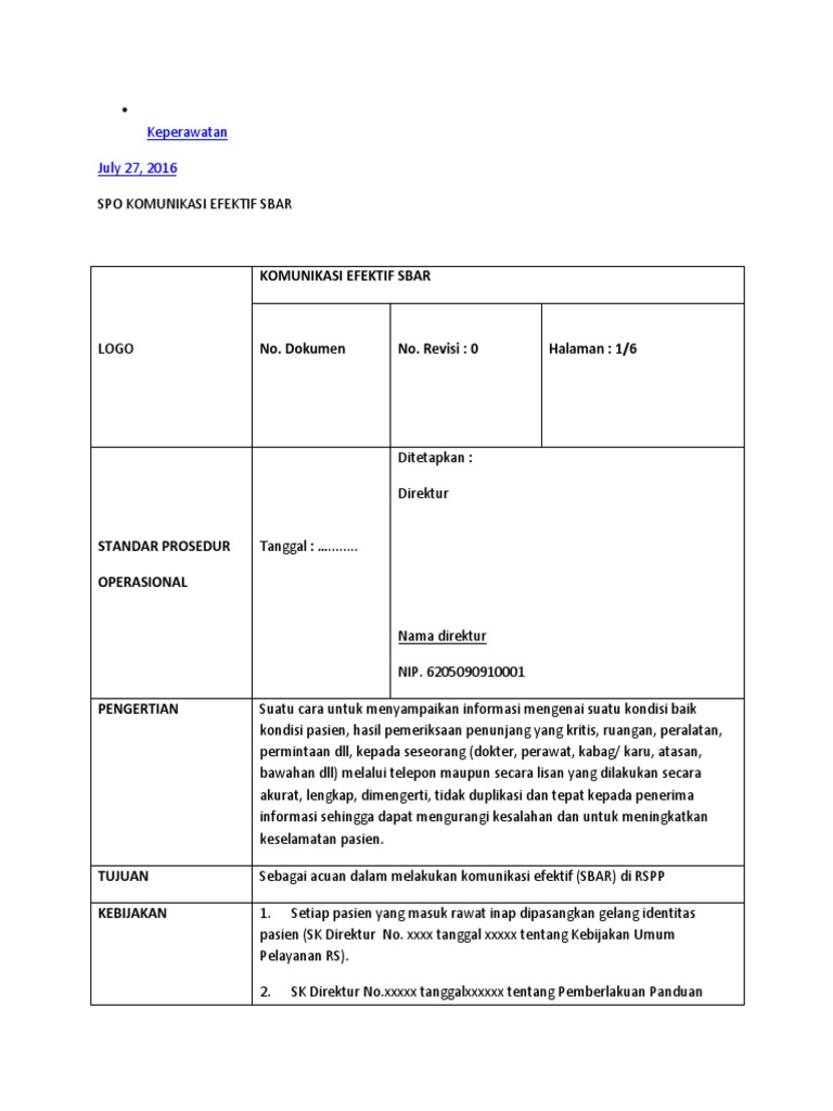 Spo Komunikasi Tbak Sbar | PDF
