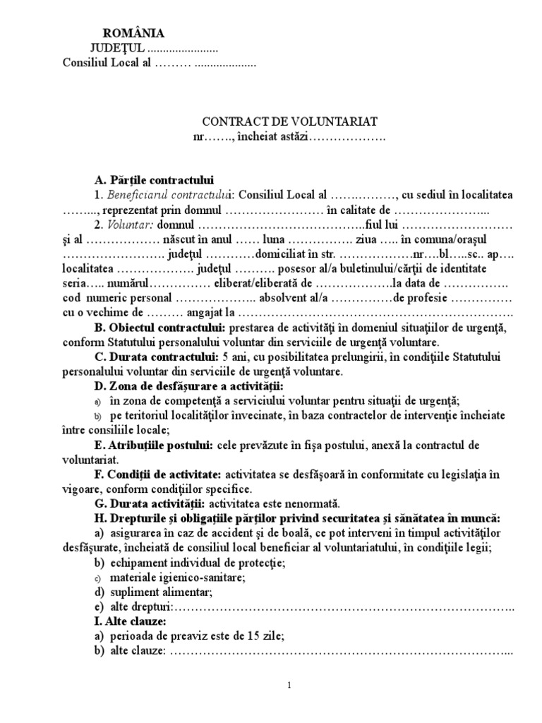 Model Contract de Voluntariat | PDF