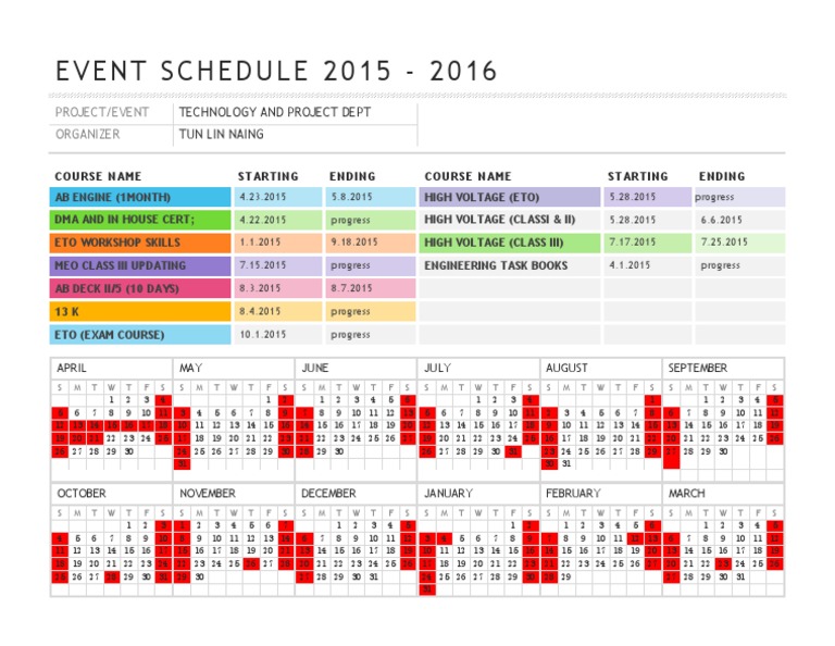 2015-2016 Event Schedule Overview | PDF