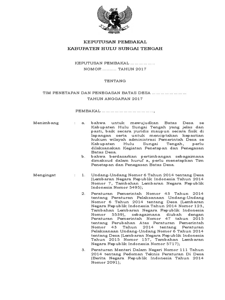 Contoh SK Tim Penegasan Dan Penetapan Batas Desa | PDF