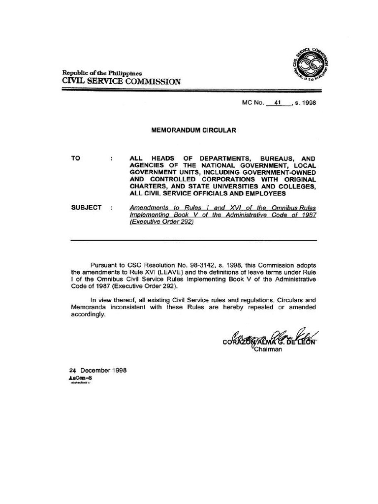 CSC Rules On Leave PDF | PDF