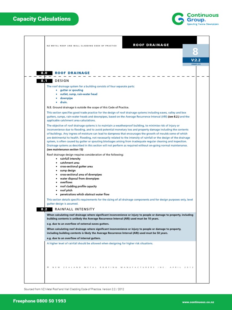 Continuous Spouting NZMRM Capacity Calculation | PDF | Roof | Drainage ...