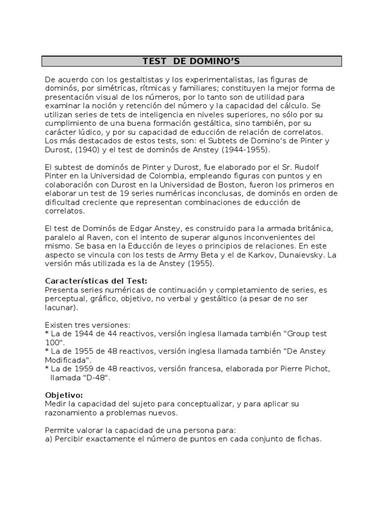 2 Test de Domino | PDF | Psicología Educacional | Inteligencia