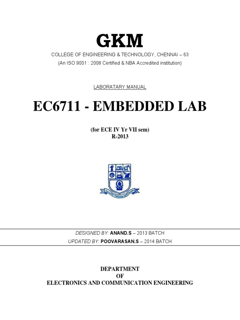 Ec6711 - Embedded Lab Manual 2017 | PDF | Analogue Electronics | Analog ...