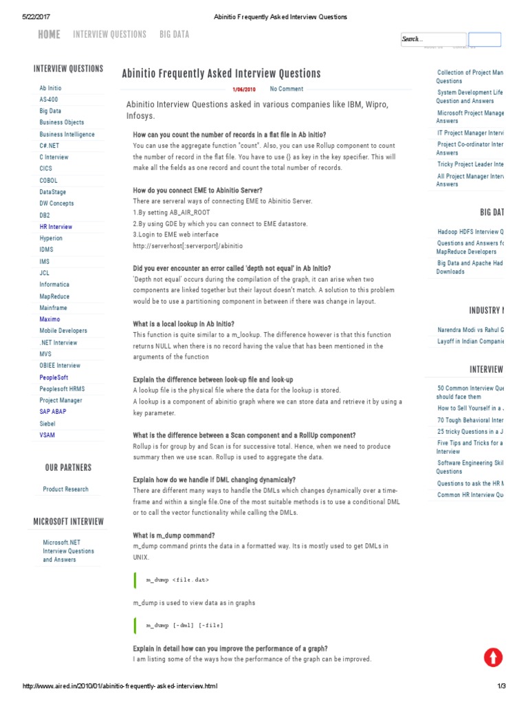 Abinitio Frequently Asked Interview Questions | PDF | Apache Hadoop | Parameter (Computer ...