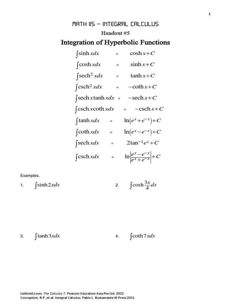 Integration of Hyperbolic Functions | PDF | Metric Geometry | Geometric ...
