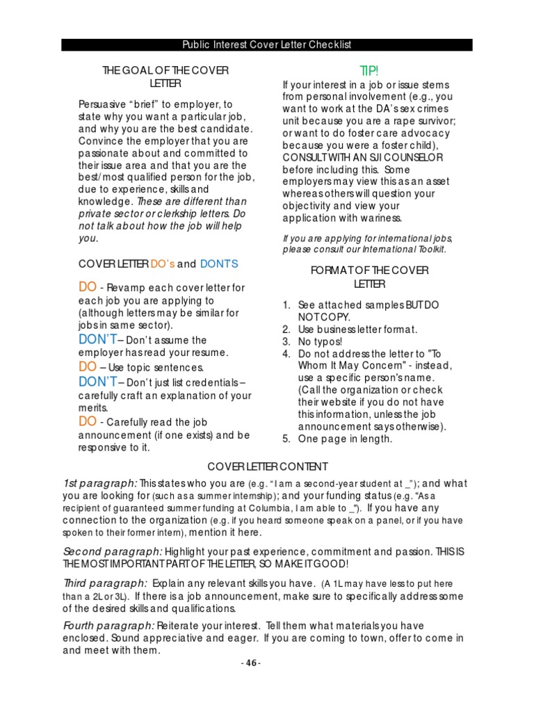 Toolkit Cover Letter Dos Donts Pdf Internship Job Hunting