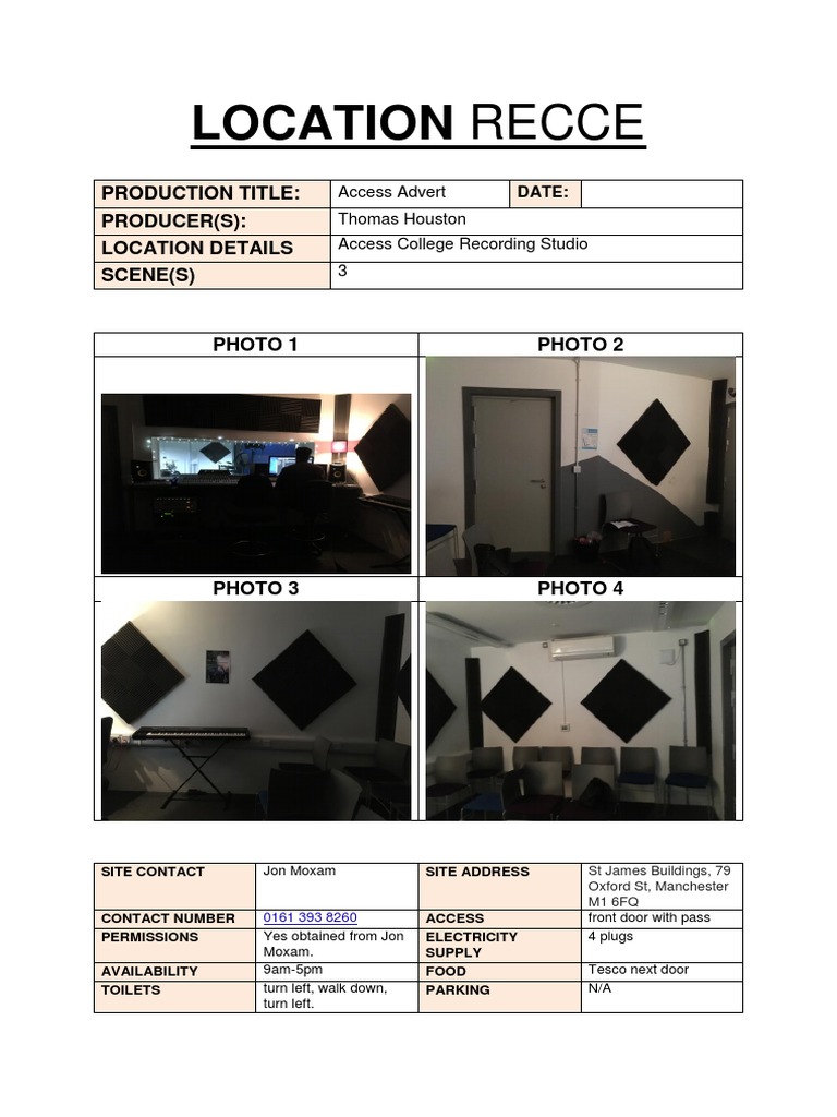 Studio Location Recce Access | PDF