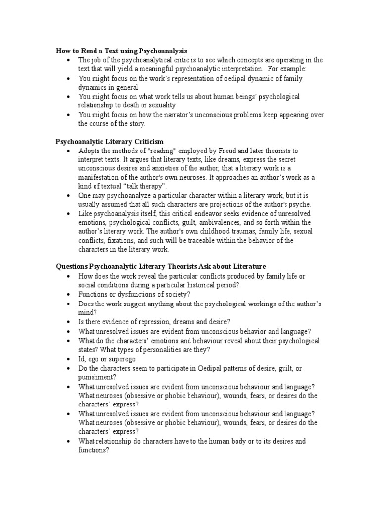 Psychoanalytic Literary Criticism Guide | PDF | Psychoanalysis | Id
