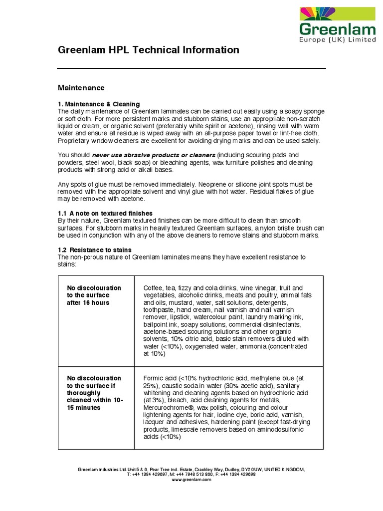 Greenlam HPL Technical Information | PDF | Industrial Processes | Chemistry