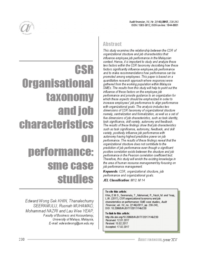 CSR Organisational Taxonomy and Job Characteristics On Performance: Sme ... CSR Organisational Taxonomy and Job Characteristics On Performance: Sme ...