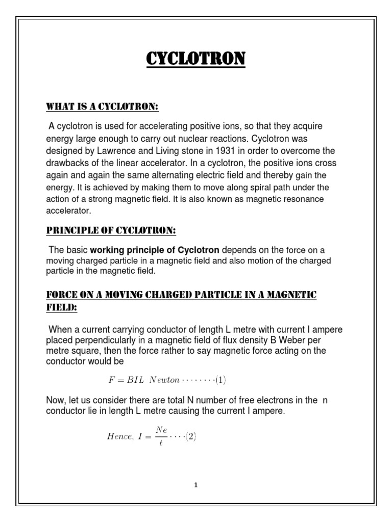 Cyclotron | PDF | Particle Accelerator | Magnetic Field