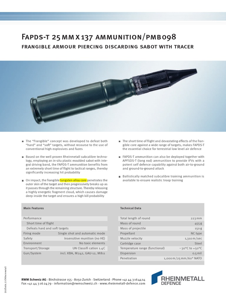 25mm X 137 FAPDS-T | PDF | Ammunition | Hazards
