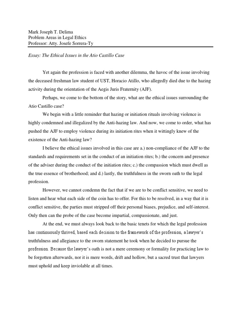 Essay: The Ethical Issues in The Atio Castillo Case | PDF