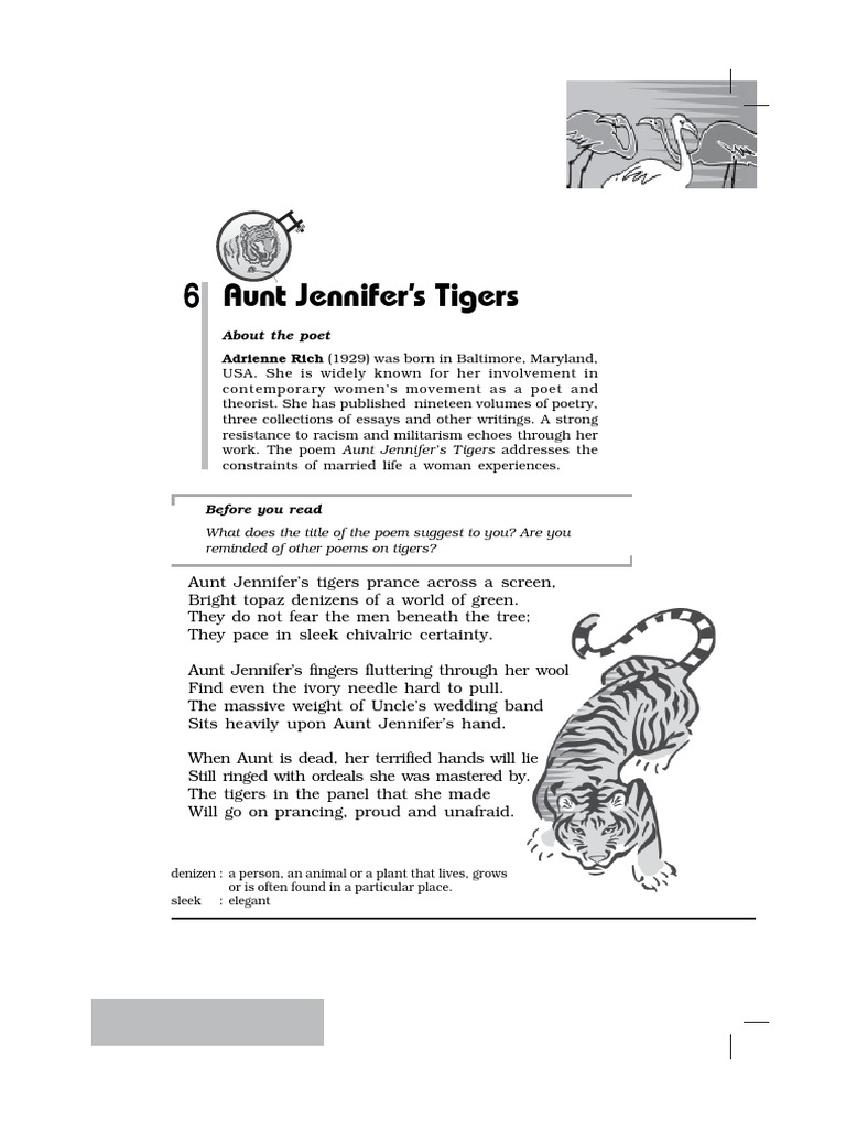 NCERT Class 12 English Poetry Aunt Jennifer's Tigers PDF | PDF | Poetry