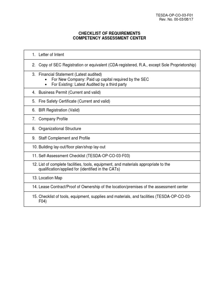 Ac Checklist of Requirements | PDF