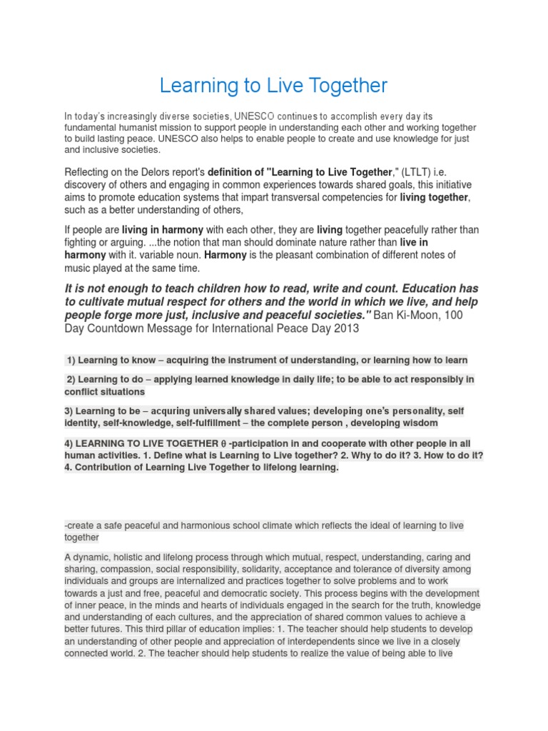 Learning To Live Together | PDF | Classroom Management | Constructivism ...