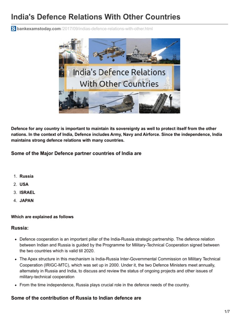 Indias Defence Relations With Other Countries | PDF | Military ...