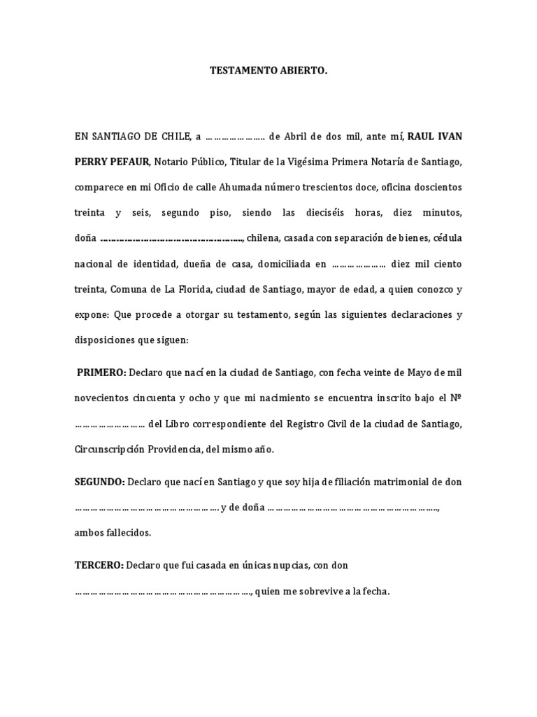 TESTAMENTO ABIERTO Con Designacion de Albacea | Herencia | Voluntad y ...