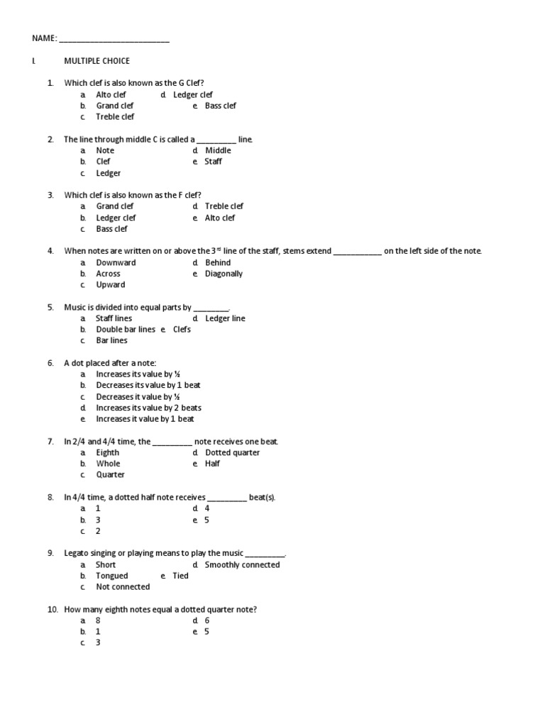 Exam | PDF | Clef | Musical Notation