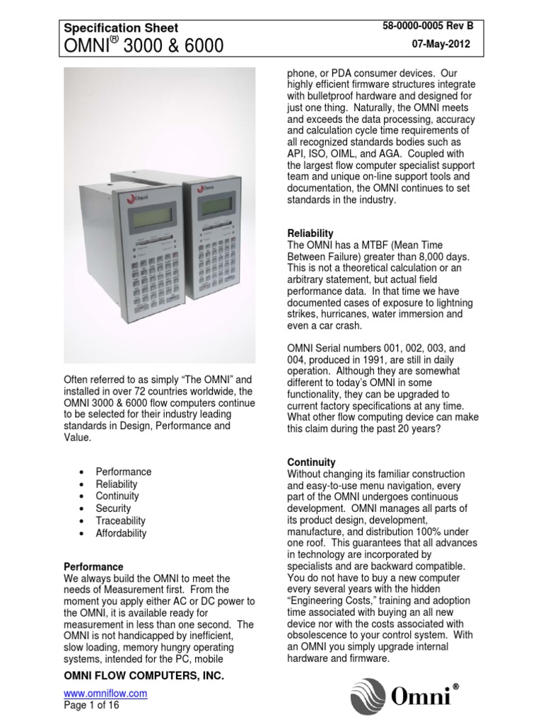 OMNI 3000 6000 Specification Sheet PDF | PDF | Port (Computer ...