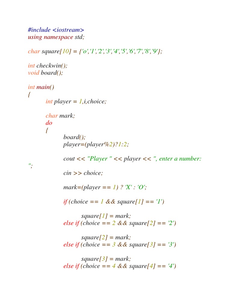 STD Square Checkwin Board: Char Int Void Int Int Char | PDF | Computer Programming | Programming ...