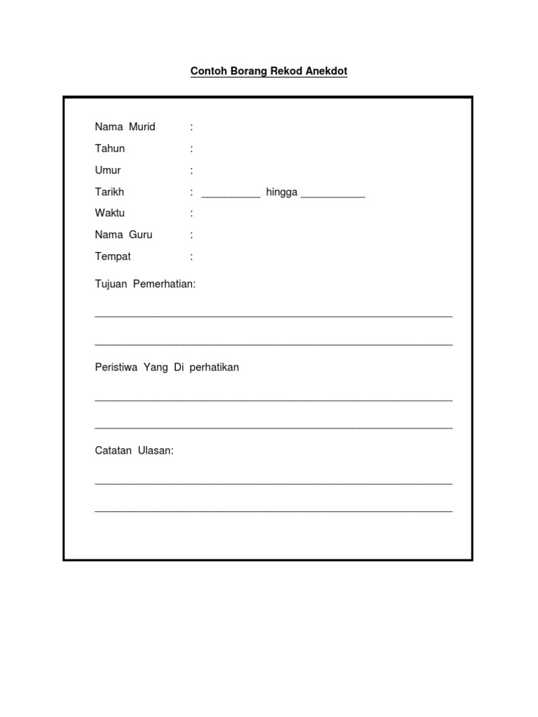 Contoh Borang Rekod Anekdot | PDF | Pengelolaan Keuangan & Uang