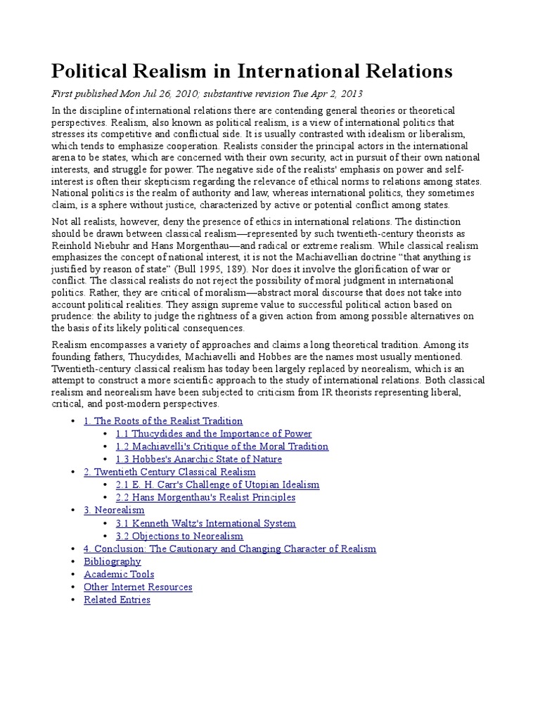 Political Realism in International Relations | PDF | International ...
