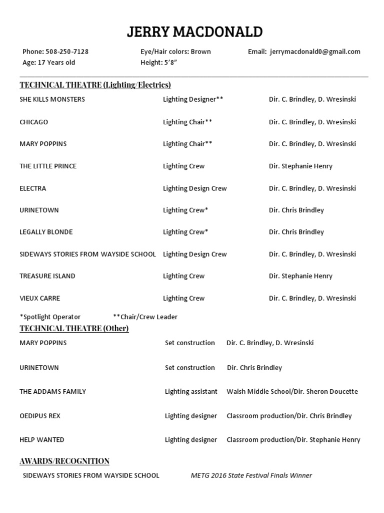 Jerry Resume | PDF | Theatre | Performing Arts
