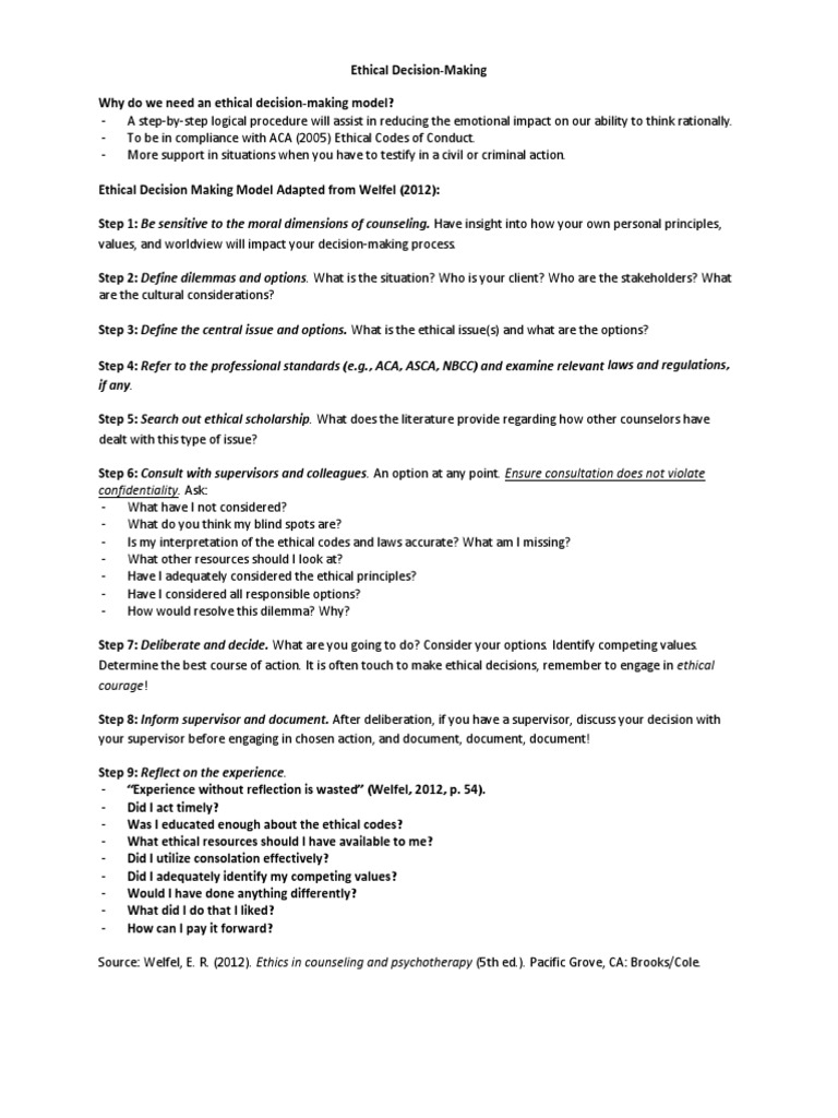 Ethical Decision Making Model | PDF | School Counselor | Decision Making