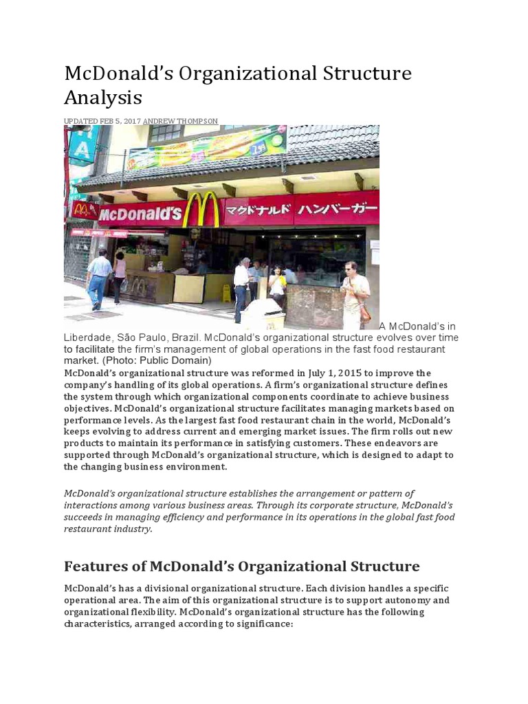 Features of Mcdonald'S Organizational Structure | PDF | Organizational ...