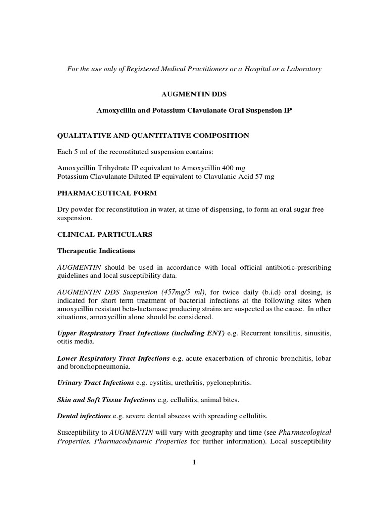 Guidelines for use of Augmentin DDS oral suspension containing ...