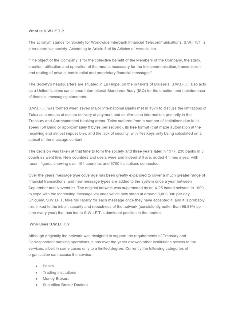SWIFT Banking Services | PDF | Computer Network | Computer Data