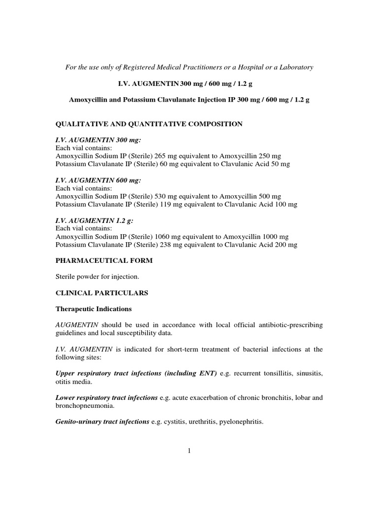 Augmentin I V | PDF | Intravenous Therapy | Gram Negative Bacteria