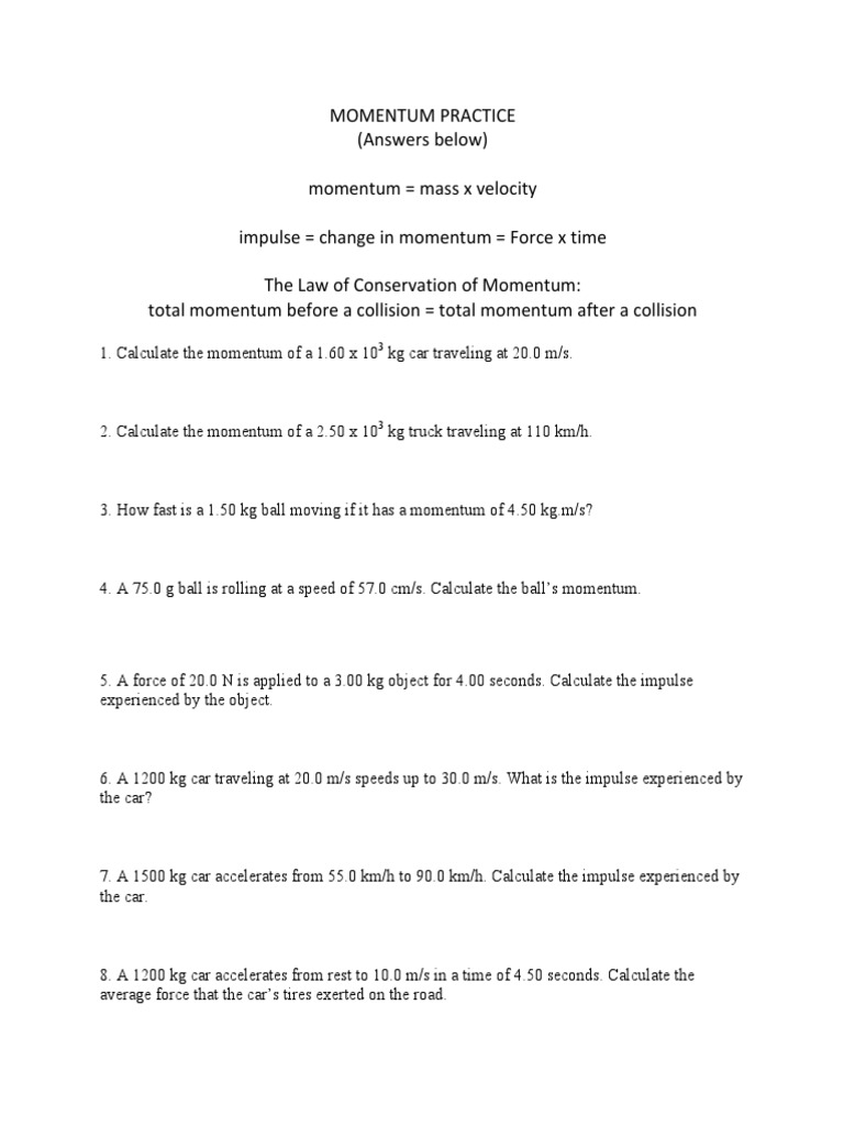 Momentum Practice | PDF | Momentum | Collision