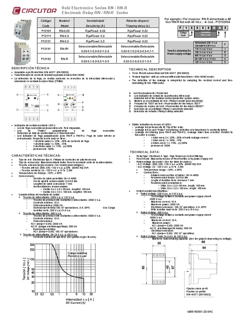 RN Family ELR Data Sheet | PDF | Relé | Corriente alterna