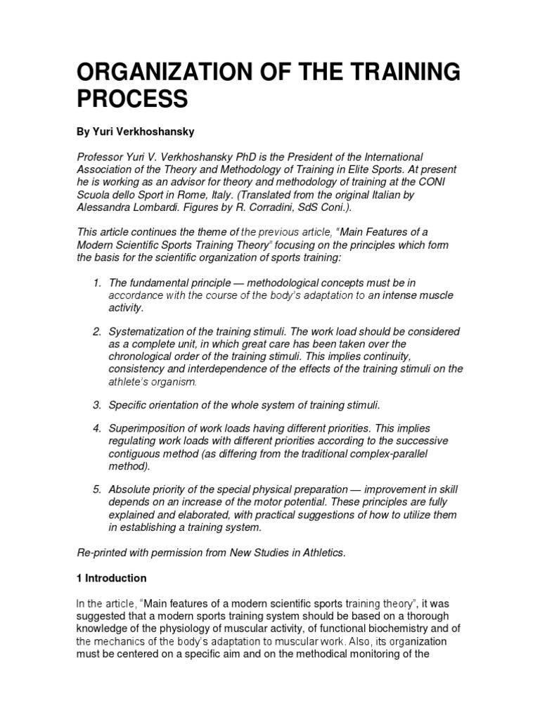 Yuri Verkhoshansky 02 Organizationofthetrainingprocess | PDF | Myocyte ...
