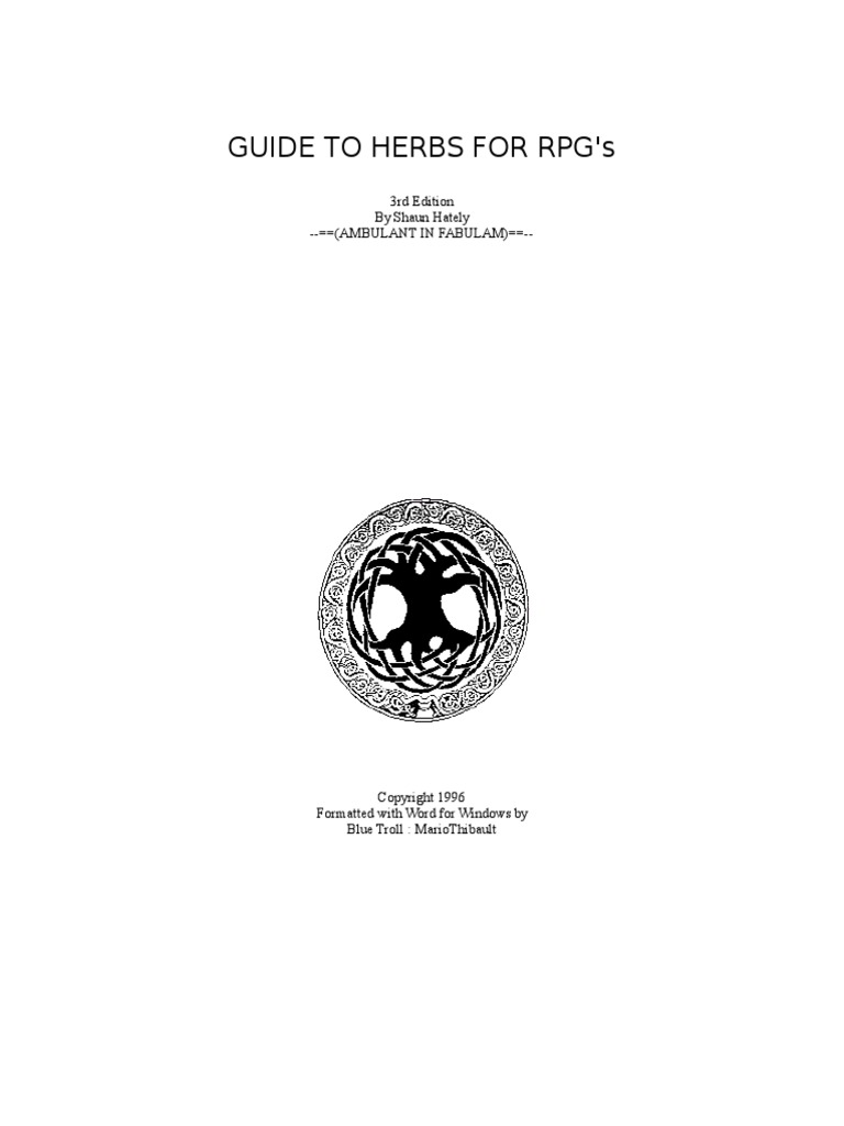 Guide To Herbs For RPG'S: 3rd Edition by Shaun Hately - (AMBULANT IN ...