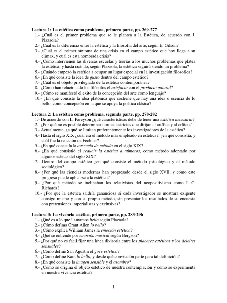 Cuestionarios de Estetica | PDF | Estética | Tomás de Aquino