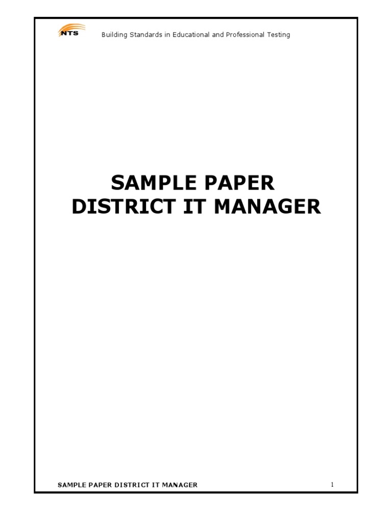 Sample Paper District It Manager: Building Standards in Educational and ...