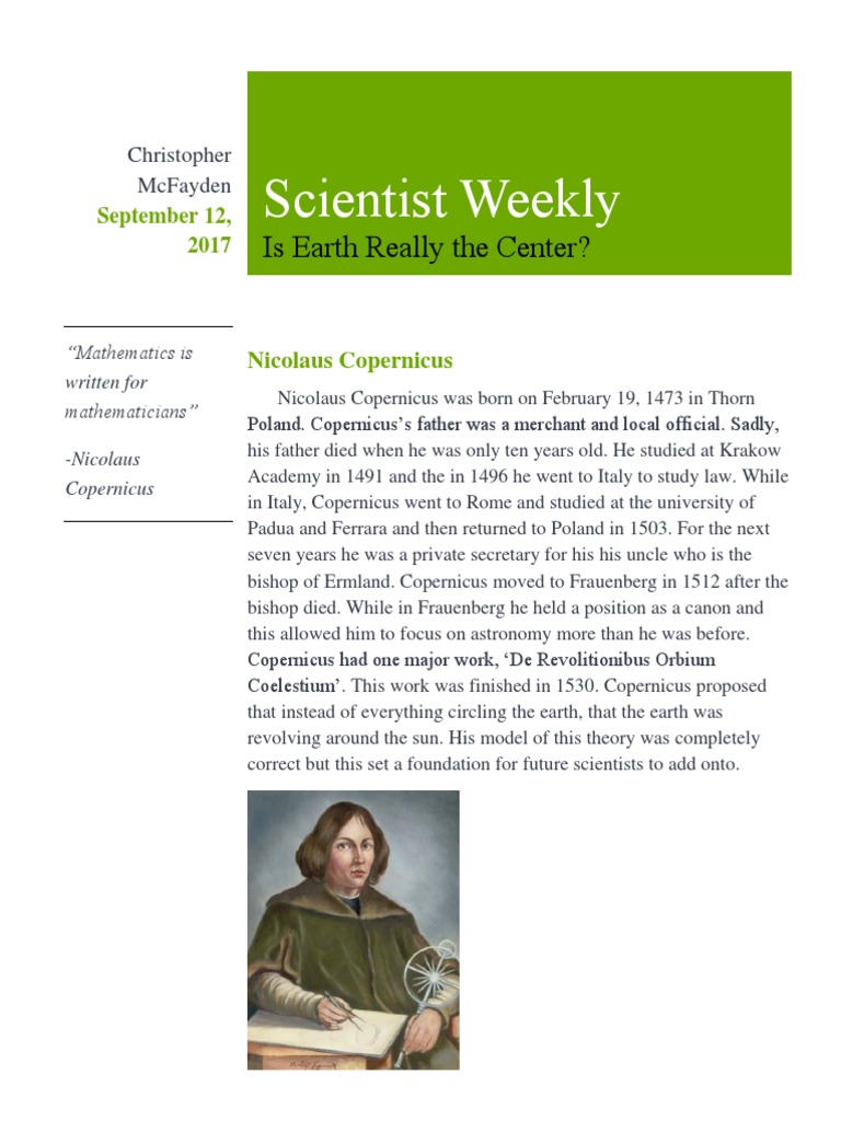 History Newsletter | PDF | Nicolaus Copernicus | Galileo Galilei