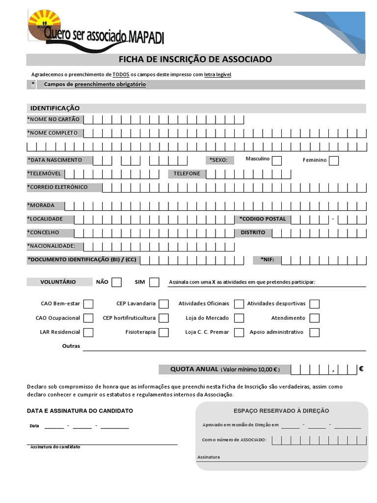 Ficha de Inscrição MAPADI | PDF | Assembleia Geral das Nações Unidas ...